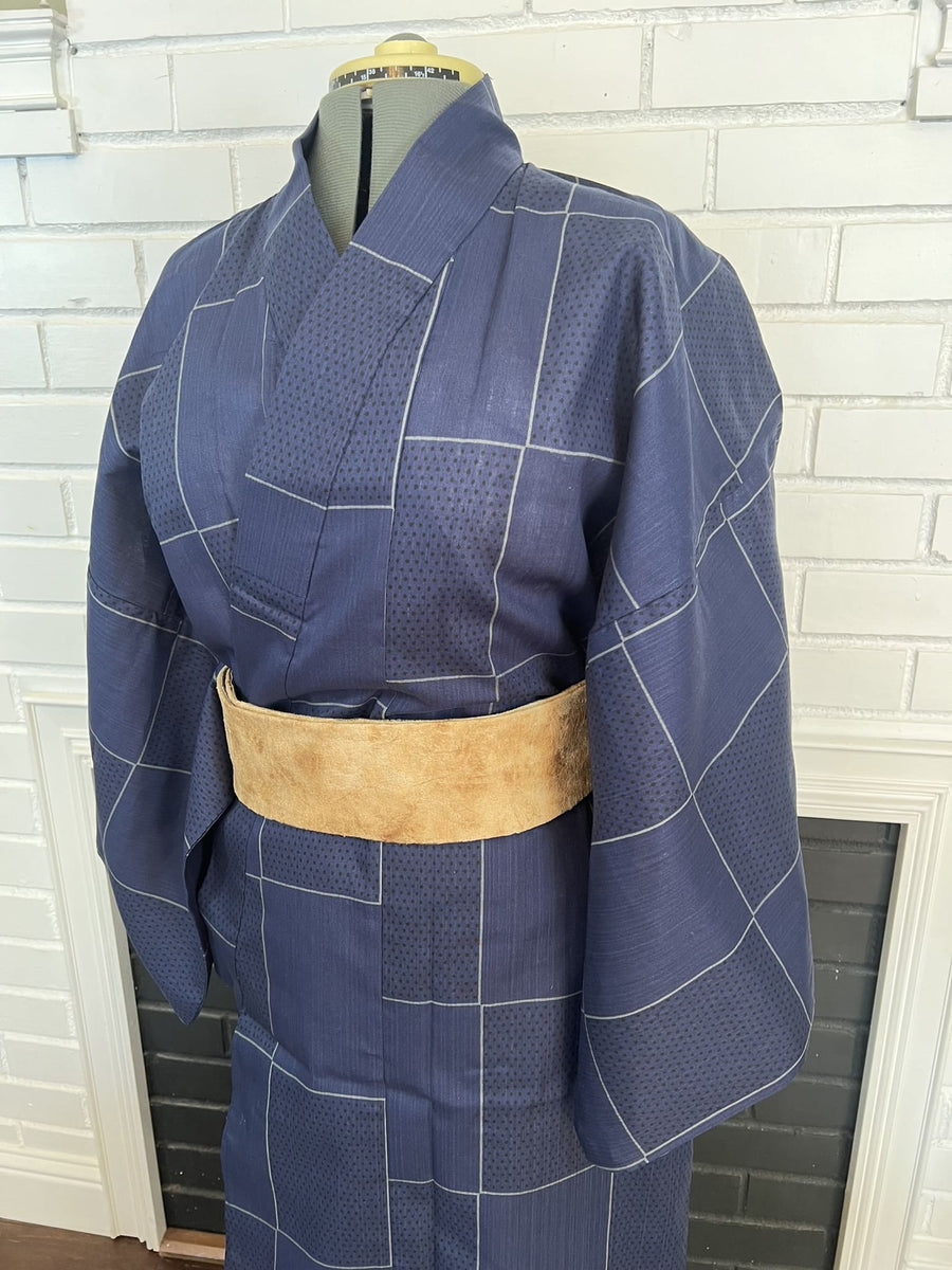 Japanese Men's YUKATA / Traditional Navy blue with Lattice pattern, Si ...